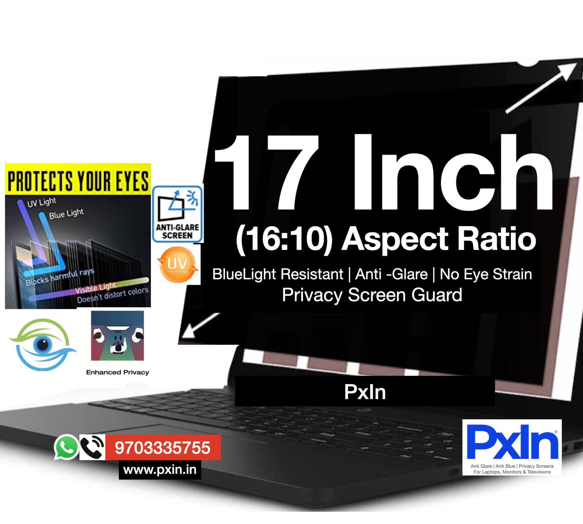 17 Inch 16:10 Privacy Screen | Anti Glare & Blue Light - PxIn