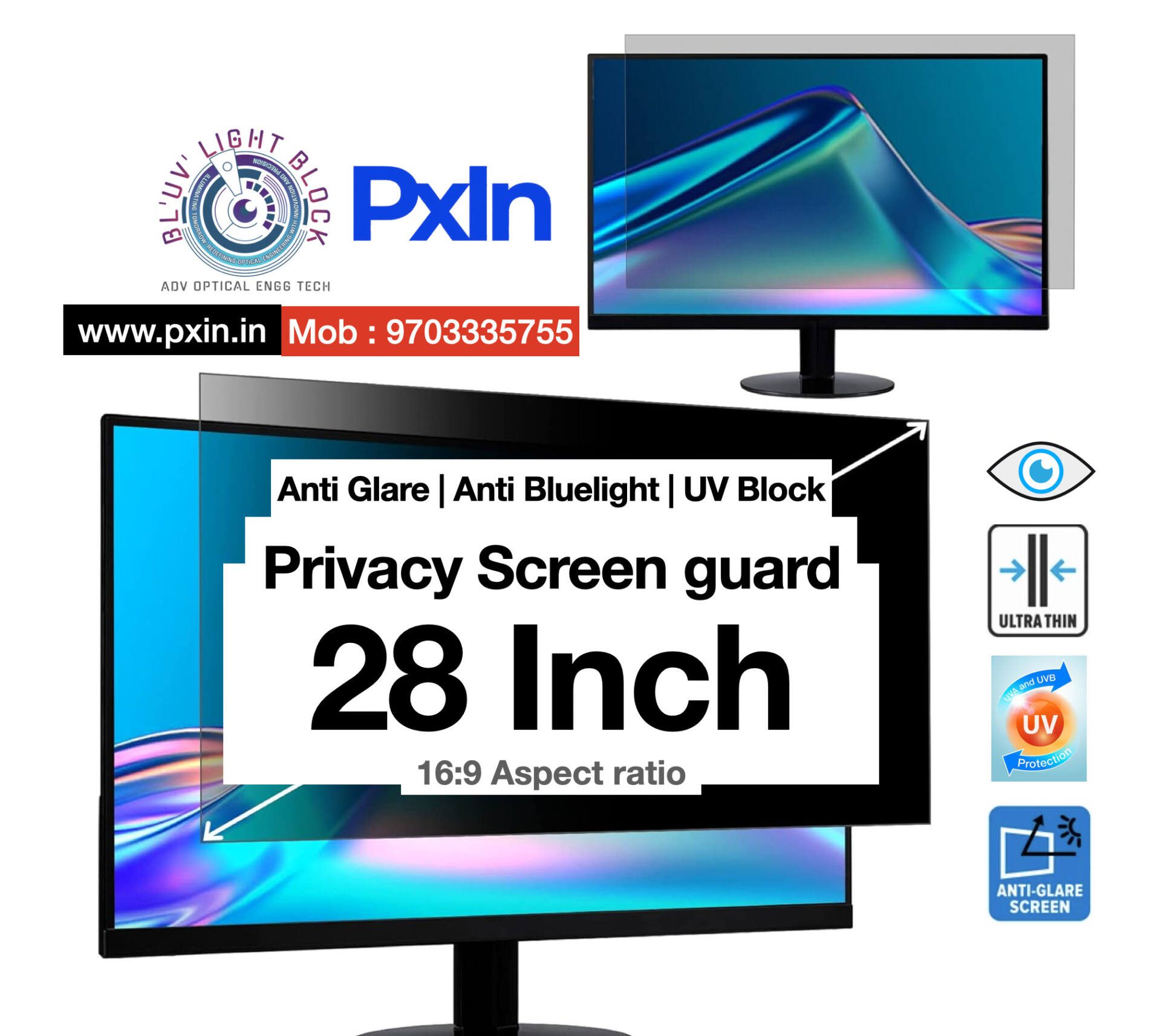 28 Inch (16:9) Monitor Screen Guard | Anti-Blue | Anti-Glare - PxIn