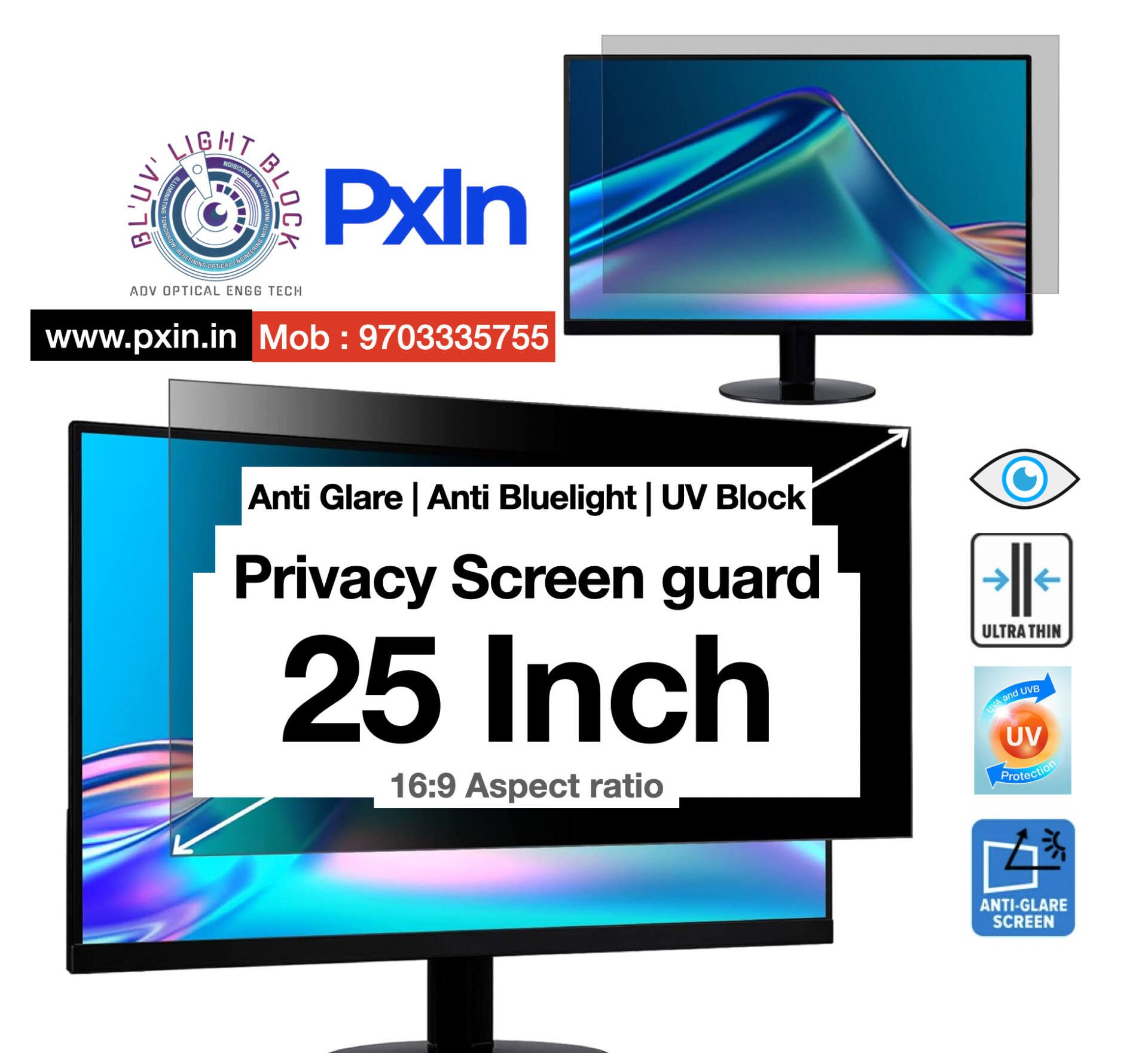 25 Inch 16:9 Monitor Privacy Screen Protector - PxIn