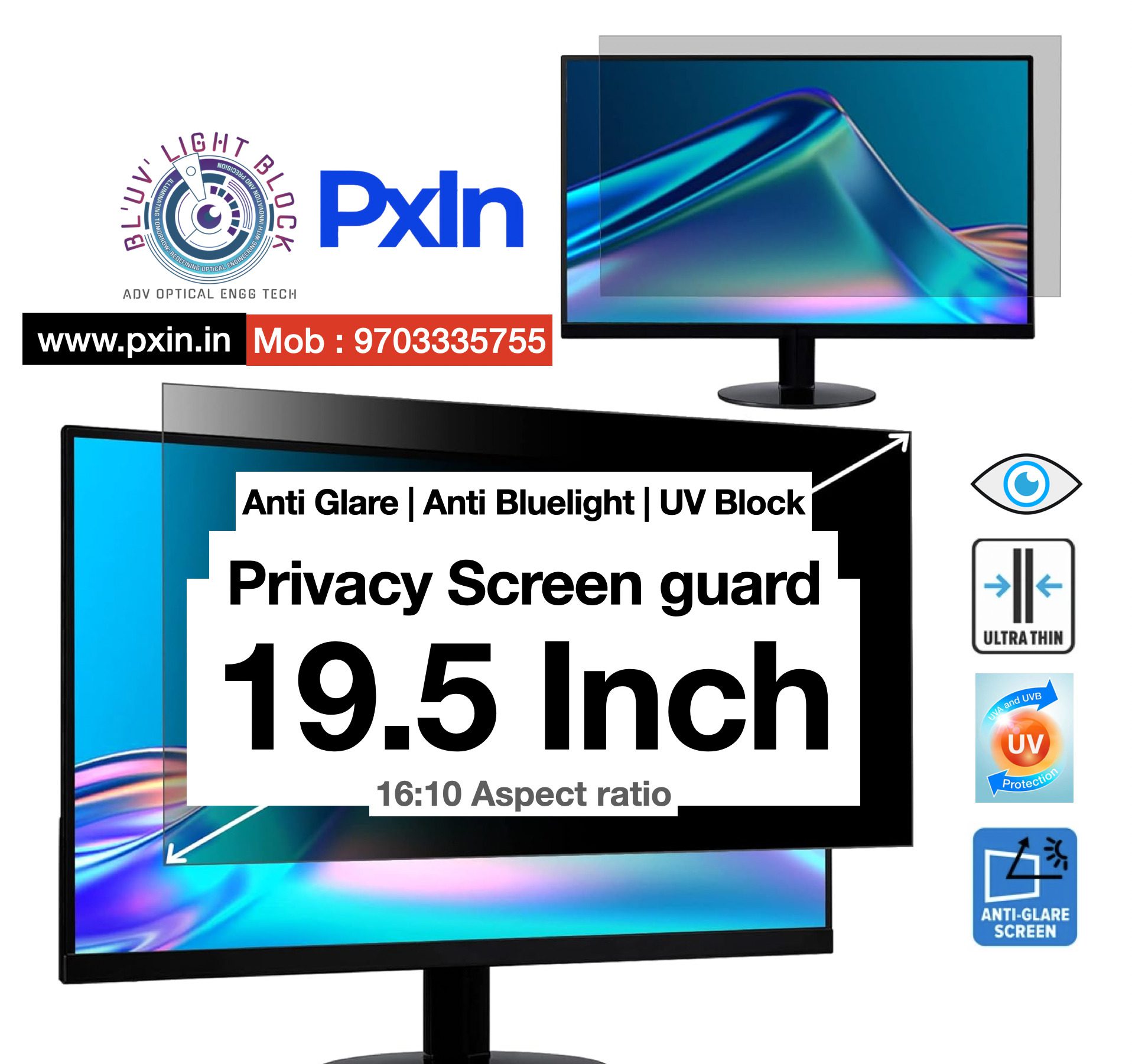19.5 Inch 16:9 Monitor Privacy Screen | Anti Glare - PxIn